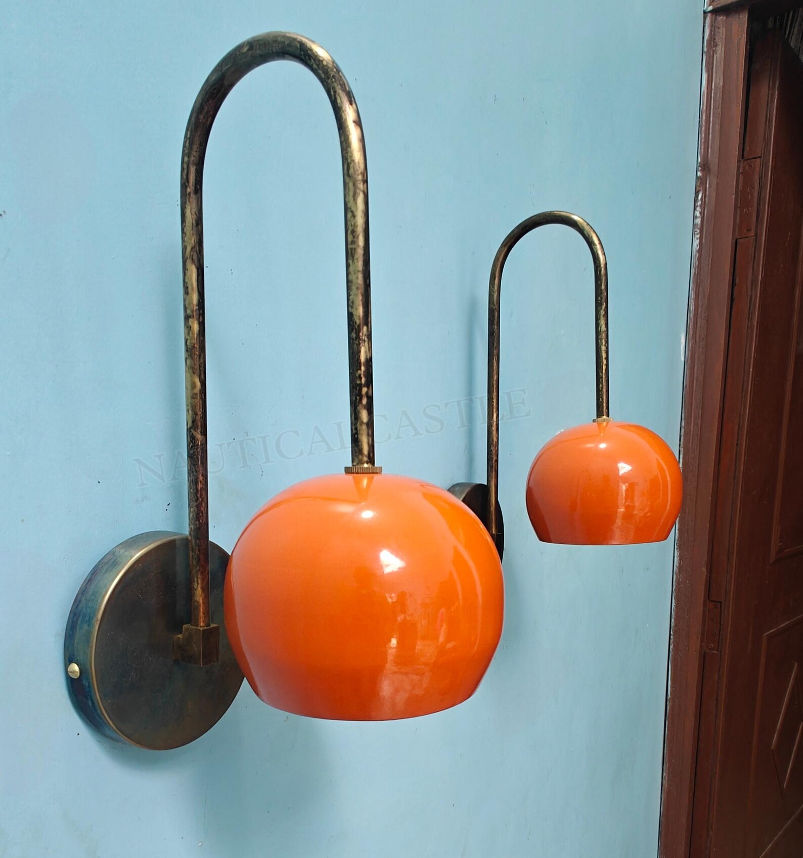 Brass Wall Sconce Pair, Orange Set of 2 Mid Century U Shaped Italian ...