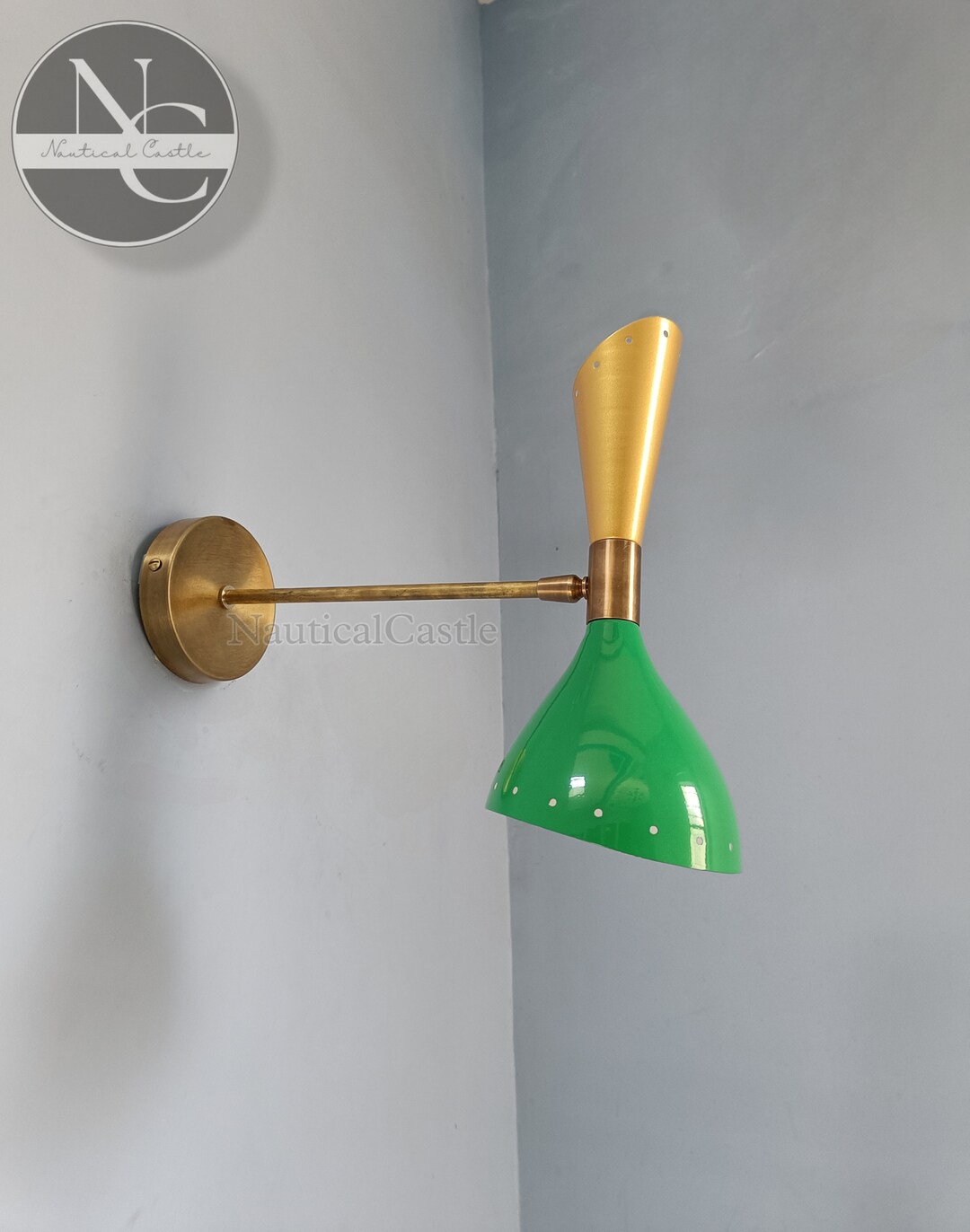 Italian Wall Sconce Golden & Green Sconce Pair Plug in Sconces Light ...