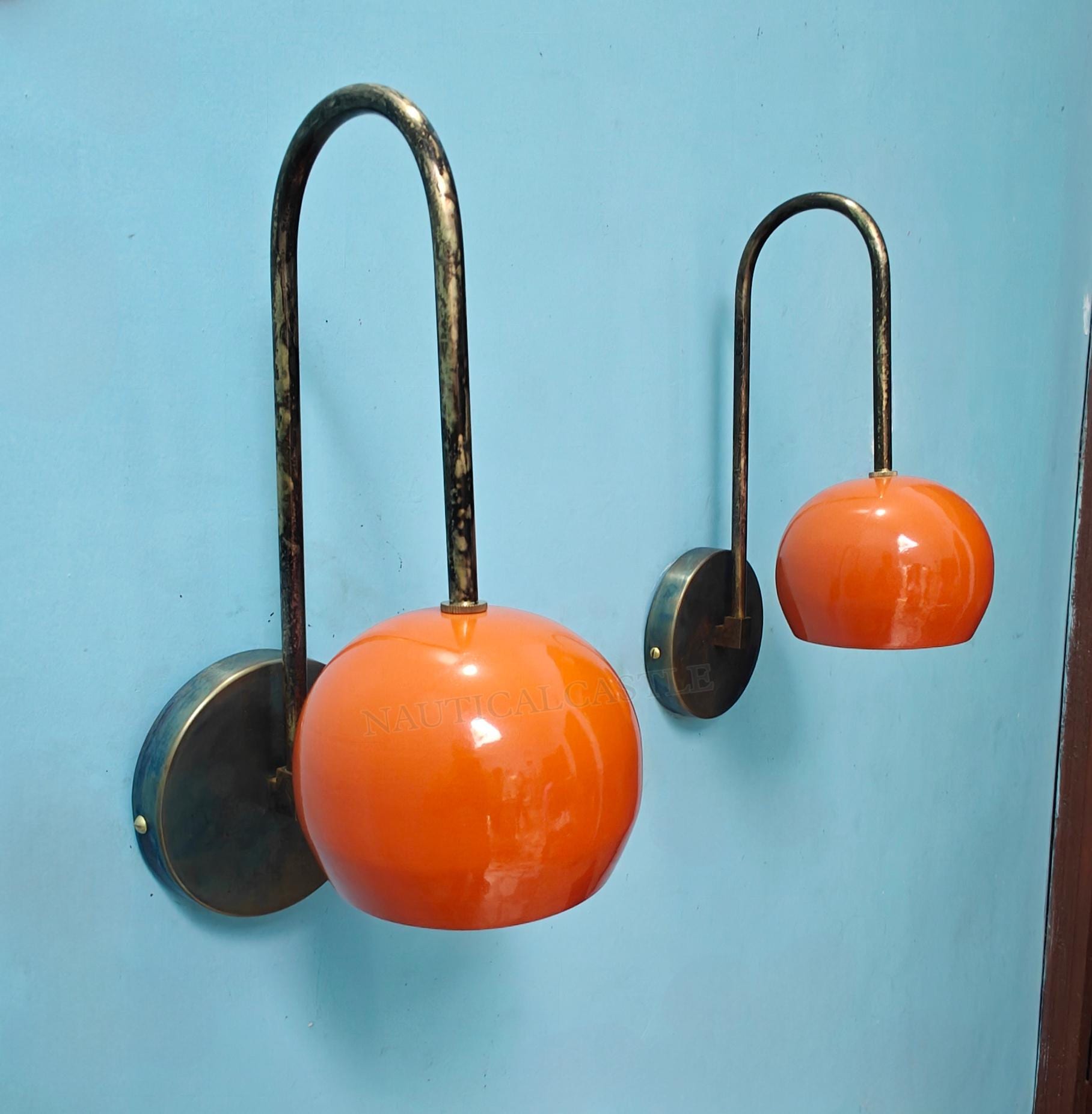 Brass Wall Sconce Pair, Orange Set of 2 Mid Century U Shaped Italian ...