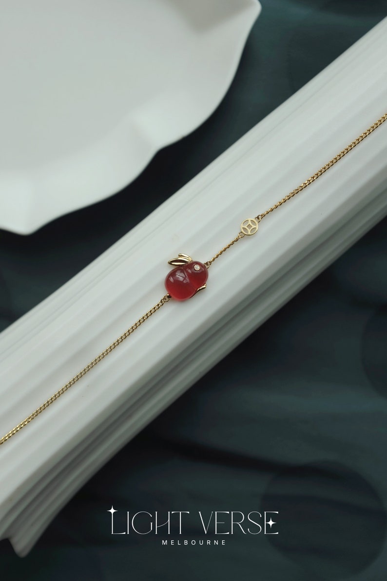 Red Rabbit - 18K Solid Gold Red Agate Lucky Rabbit Bracelet, Year of ...