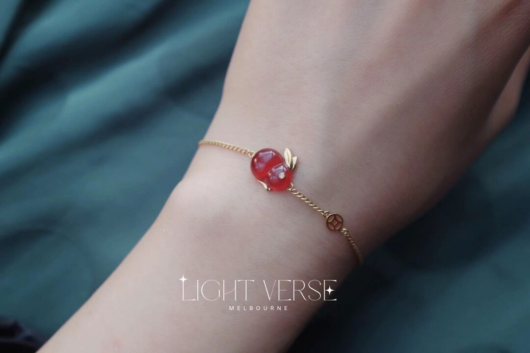 Red Rabbit - 18K Solid Gold Red Agate Lucky Rabbit Bracelet, Year of ...