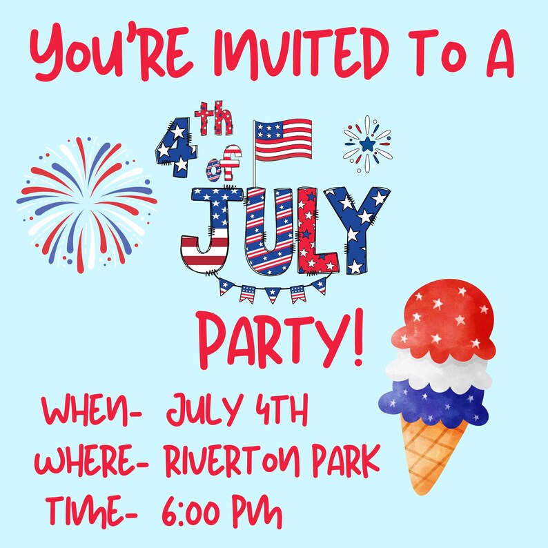 4th of July Party Invitation - Etsy