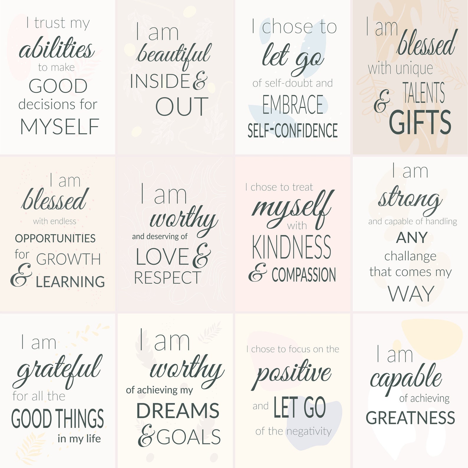 50 Positive Affirmation Cards / Affirmation Cards Printable ...