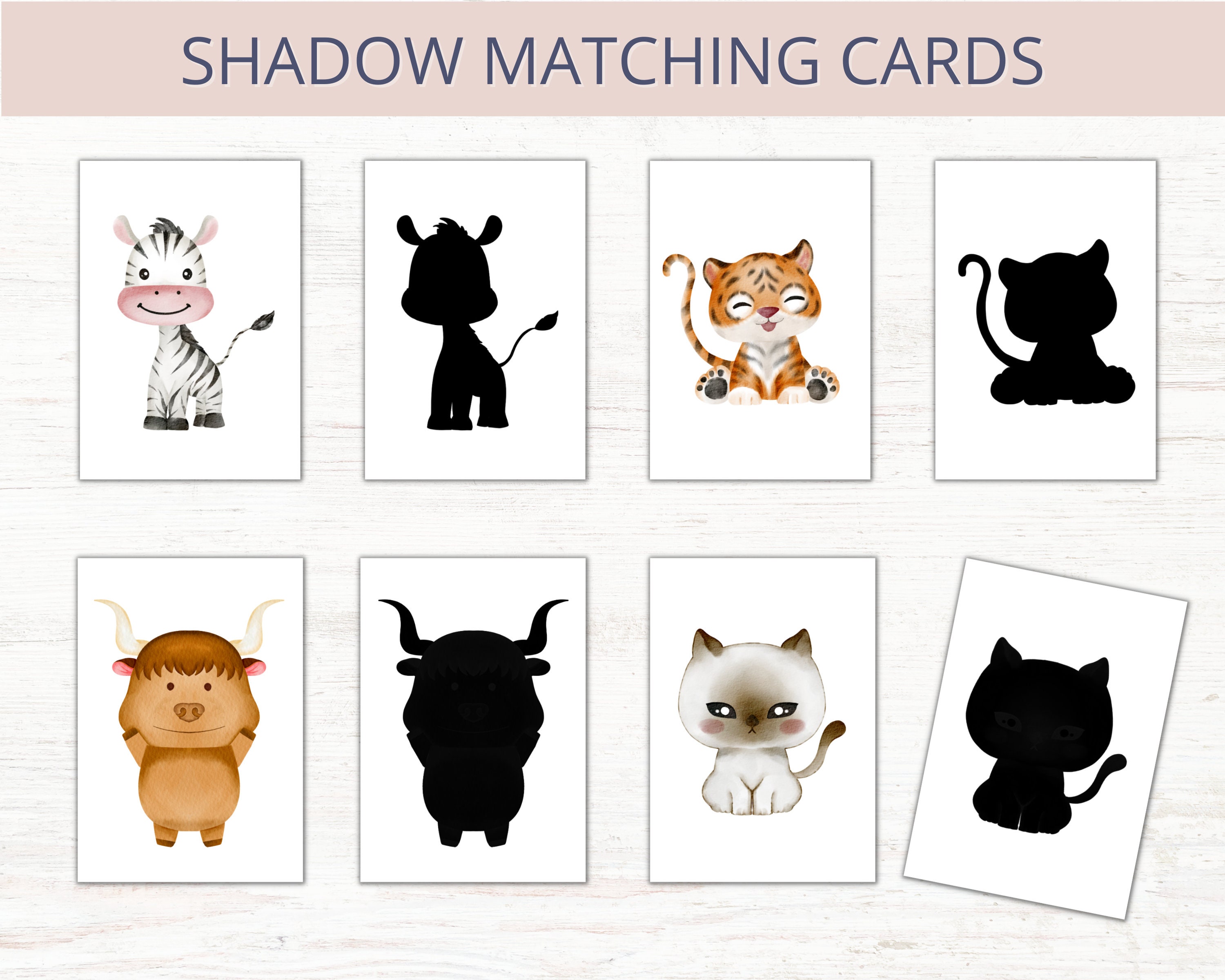 Shadow Matching Flashcards, 80 Printable Montessori Cards, Toddler ...