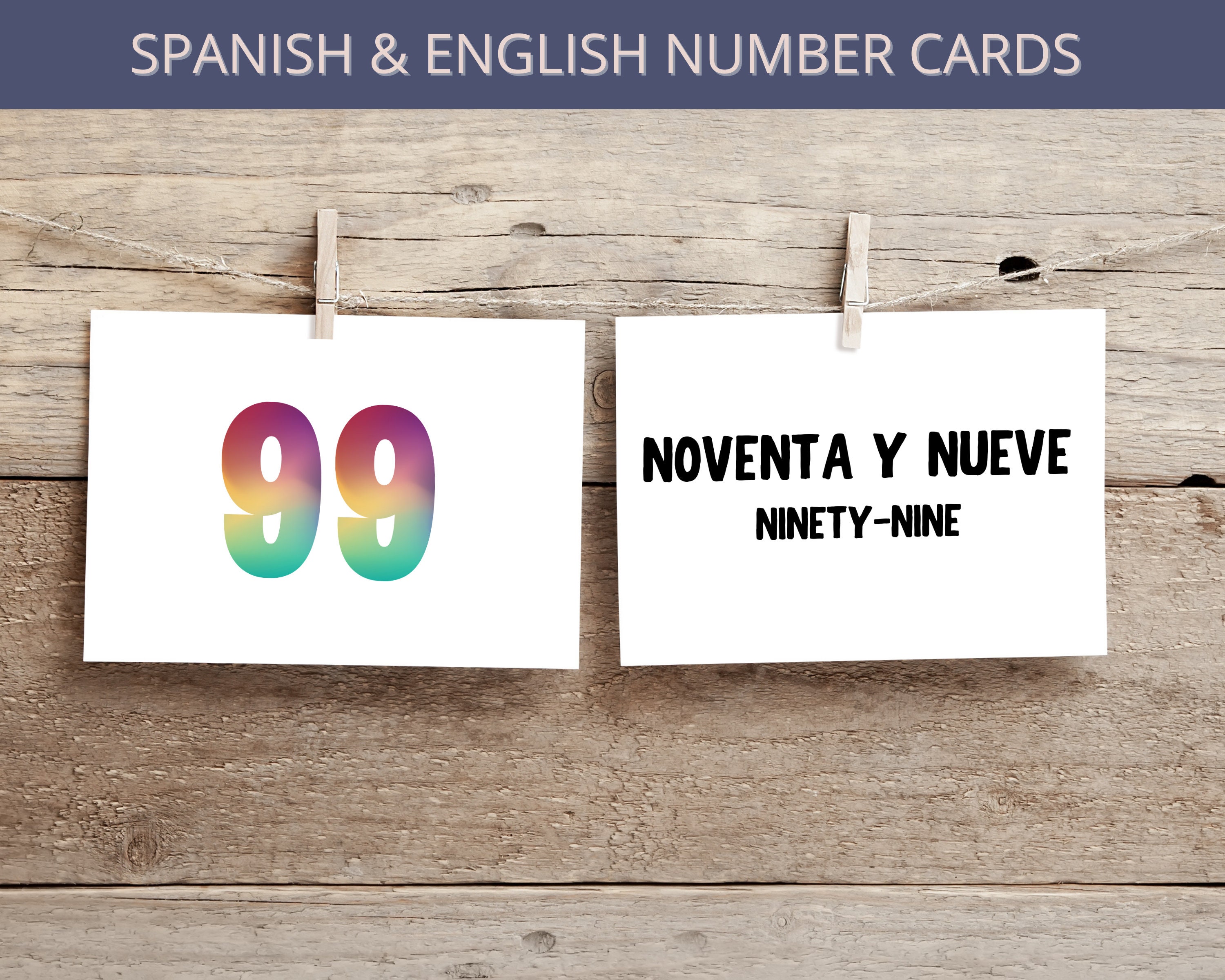 Spanish & English Number Flashcard 20 100, Printable Bilingual Rainbow ...