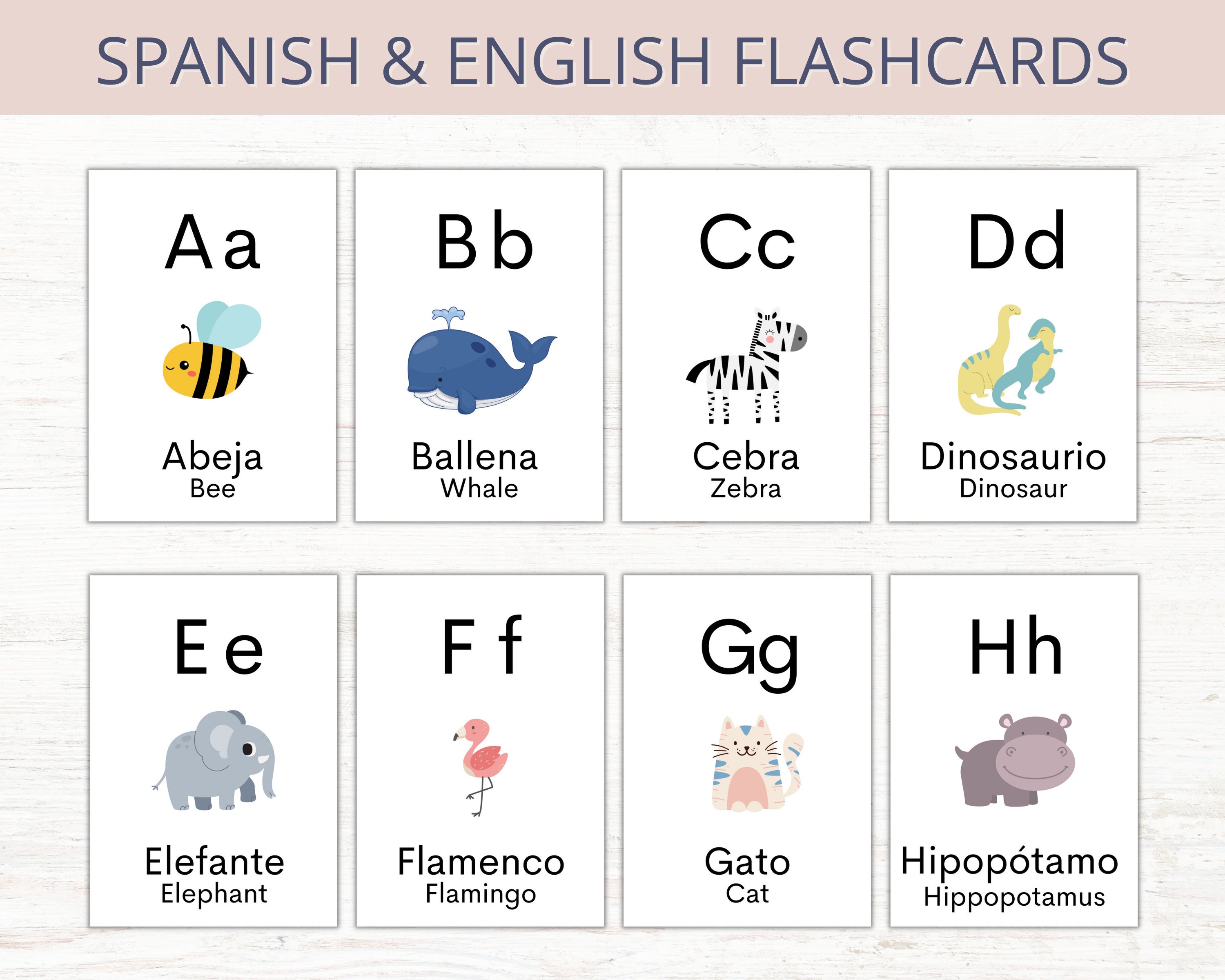 Spanish & English ABC Flashcards, Printable Bilingual Alphabet Flash ...