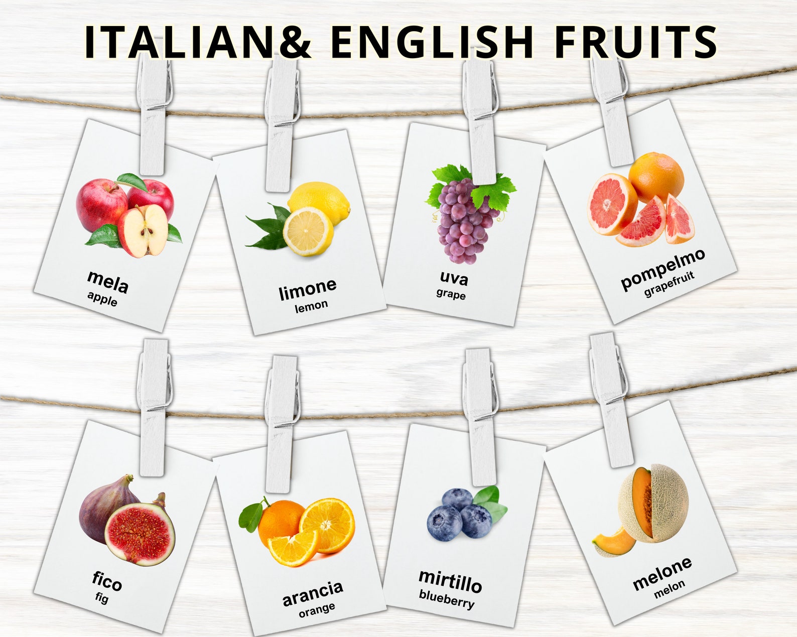 Italian & English Fruit Flashcards, Printable Bilingual Fruits Flash ...