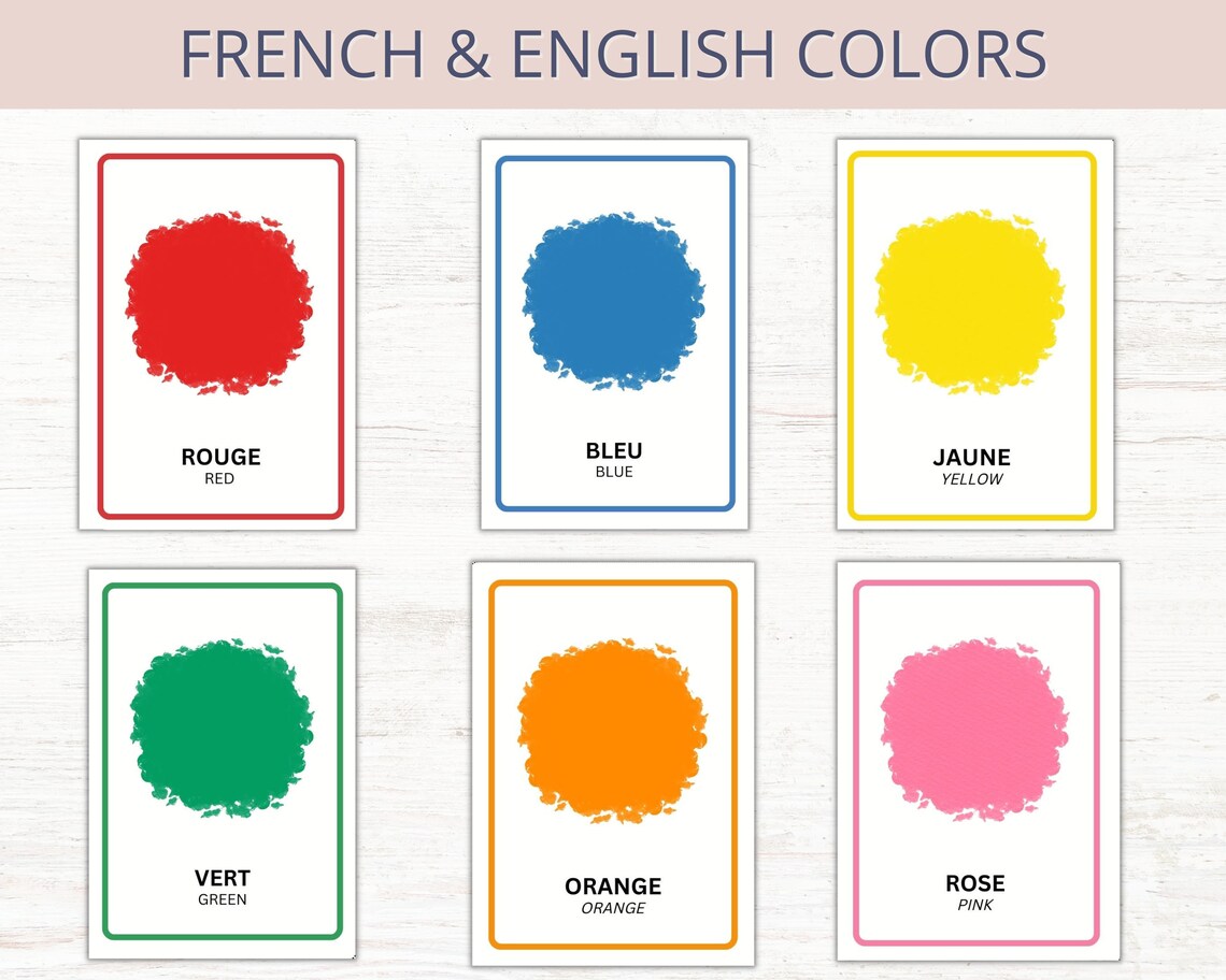 French & English Colors Flashcards, Bilingual Learning (printable PDF ...