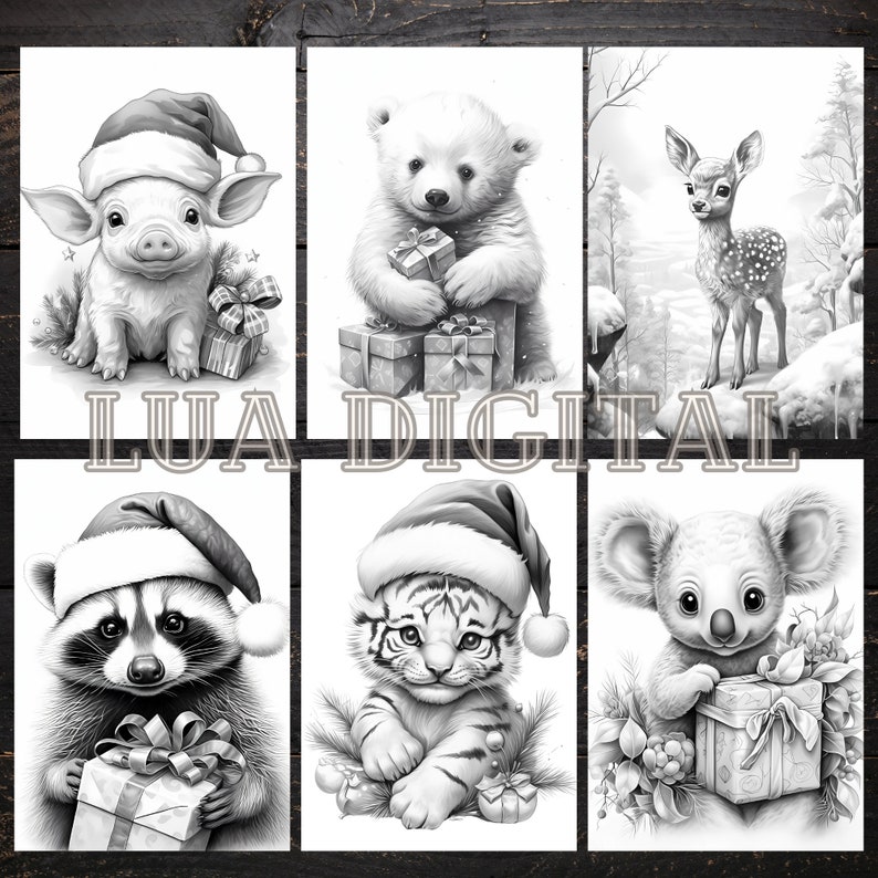 Christmas Animals Coloring Pages, Colouring Digital Downloads ...