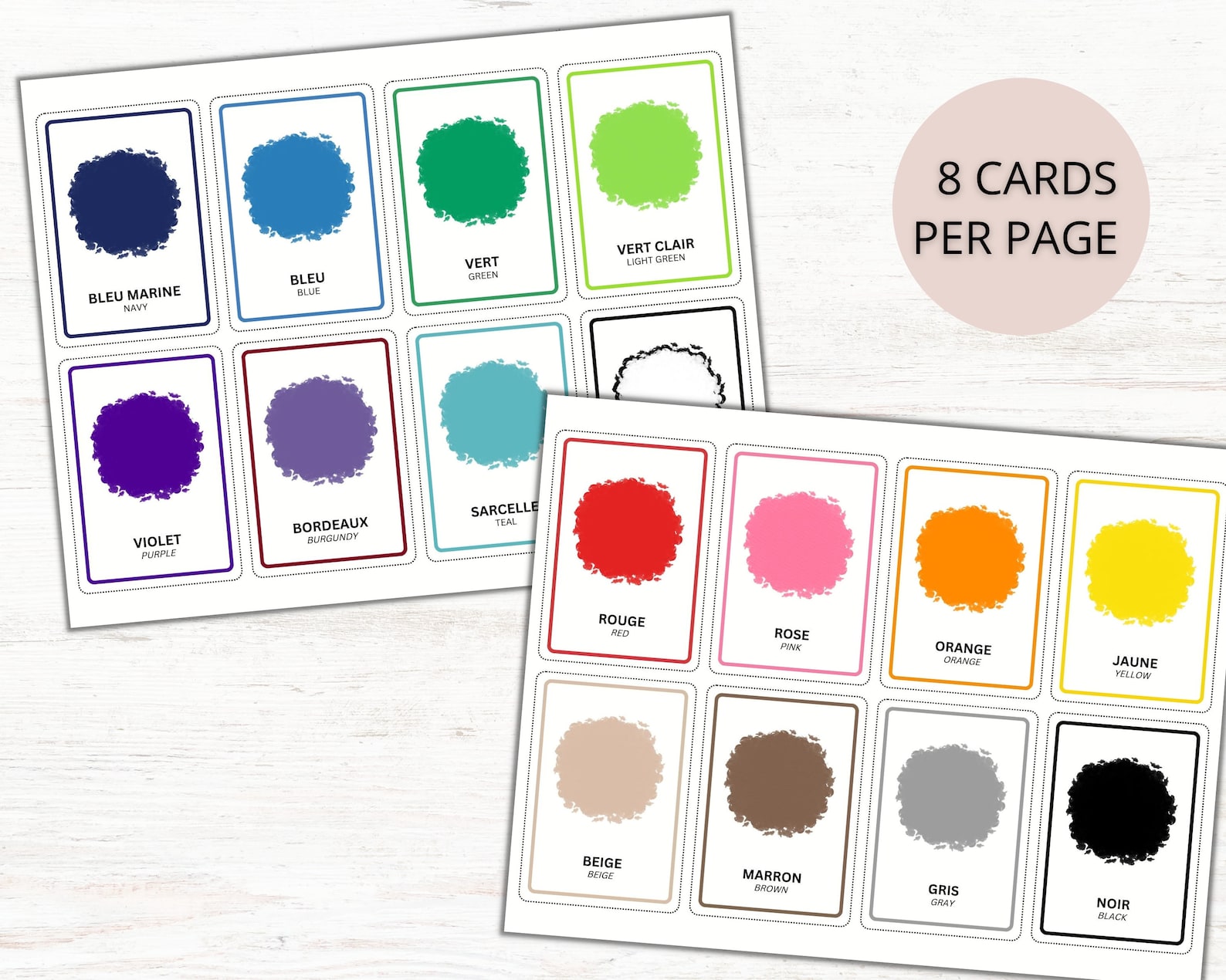 French & English Color Flashcards, Printable Bilingual Colours Flash ...