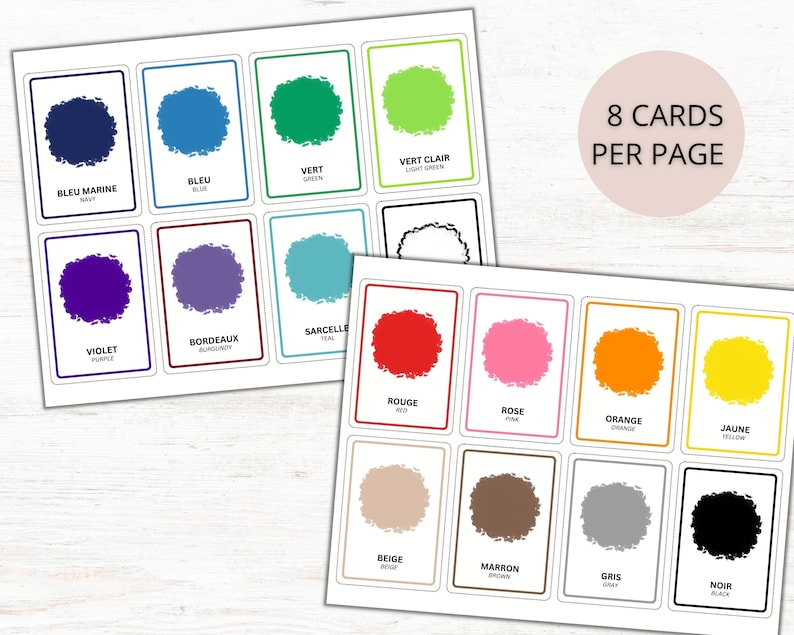 French & English Colors Flashcards, Bilingual Learning (printable PDF ...