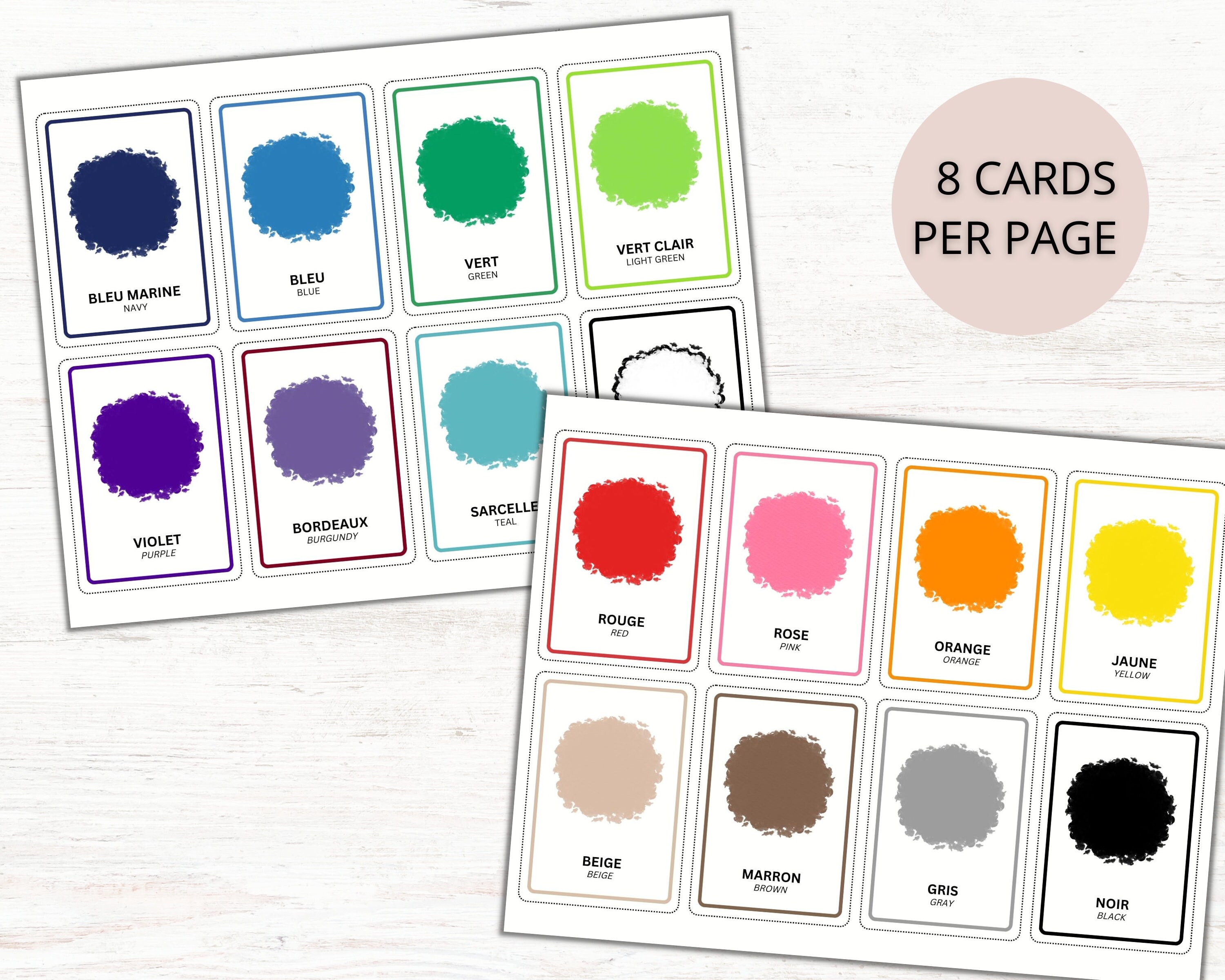 French & English Color Flashcards, Printable Bilingual Colours Flash ...