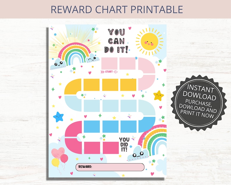 Rainbow Reward Chart, Printable Rainbow Reward Chart, Kids Behavior ...