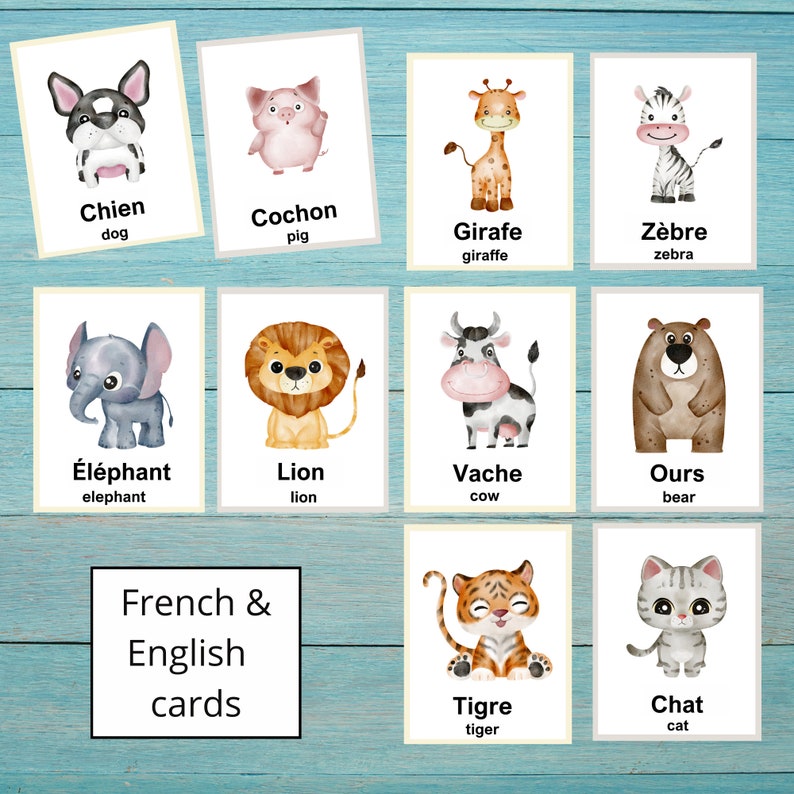 French & English Animal Flashcards, Printable Bilingual Animals Flash ...