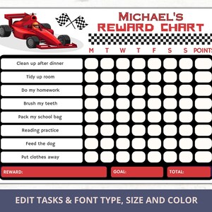 Editable Racing Car Reward Chart, Kids Behavior Chart, Children Routine ...