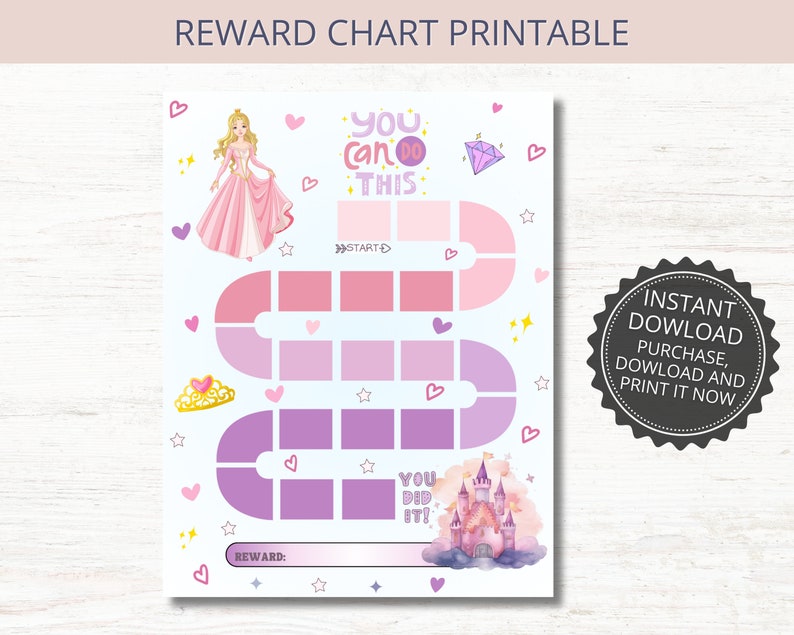 Princess Reward Chart, Printable Rainbow Reward Chart, Kids Behavior ...
