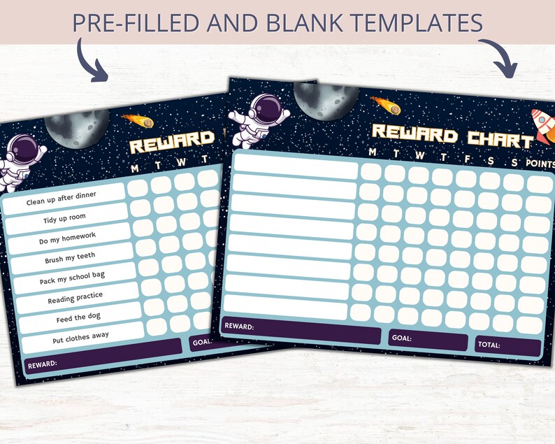 Editable Astronaut Reward Chart, Kids Behavior Chart, Rocket Ship ...