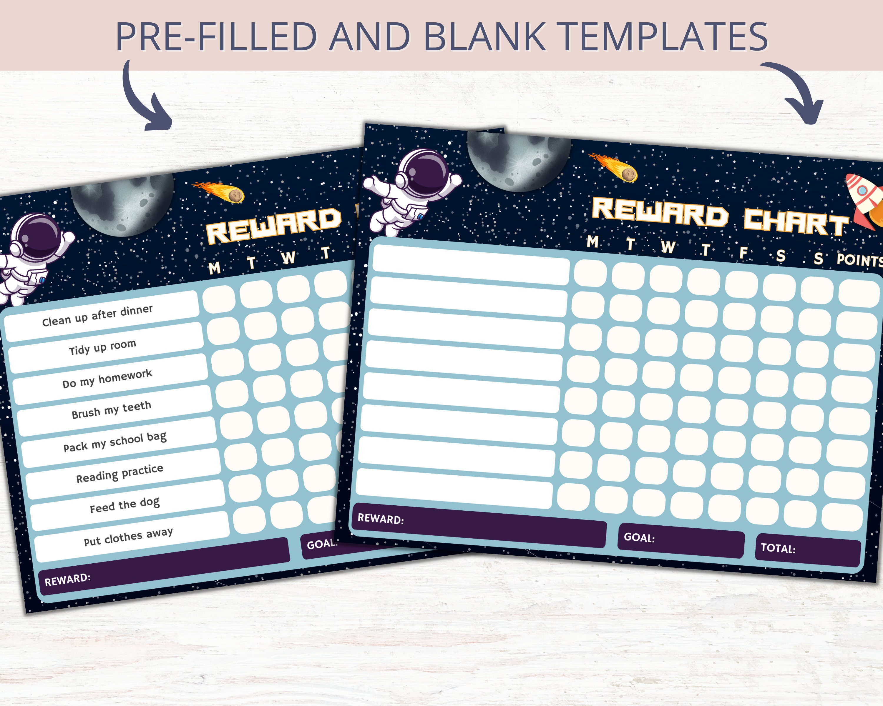 Editable Astronaut Reward Chart, Kids Behavior Chart, Rocket Ship ...
