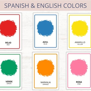 Spanish & English Color Flashcards, Printable Bilingual Colours Flash ...