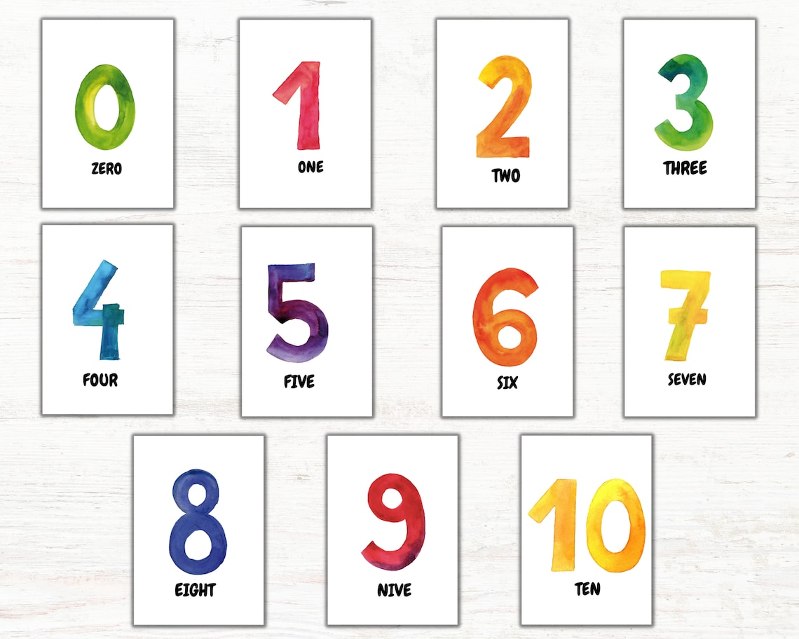 Watercolor Numbers Flashcards, Educational Cards (digital Download) - Etsy
