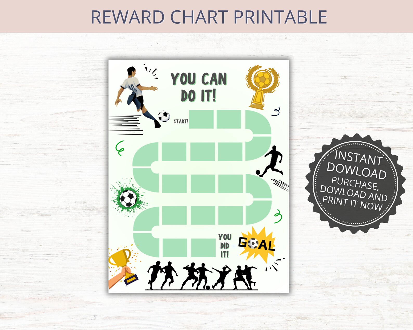 Soccer Reward Chart, Printable Football Reward Chart, Kids Behavior ...