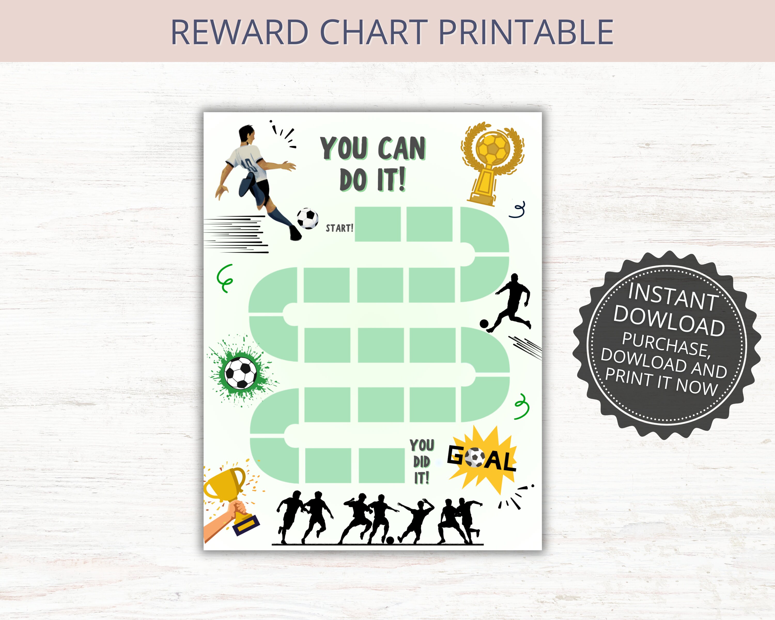Soccer Reward Chart, Printable Football Reward Chart, Kids Behavior ...