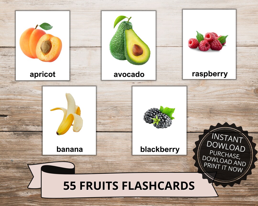 Fruit Flashcards, 55 Fruit Flash Cards, Montessori Cards, Nomenclature ...