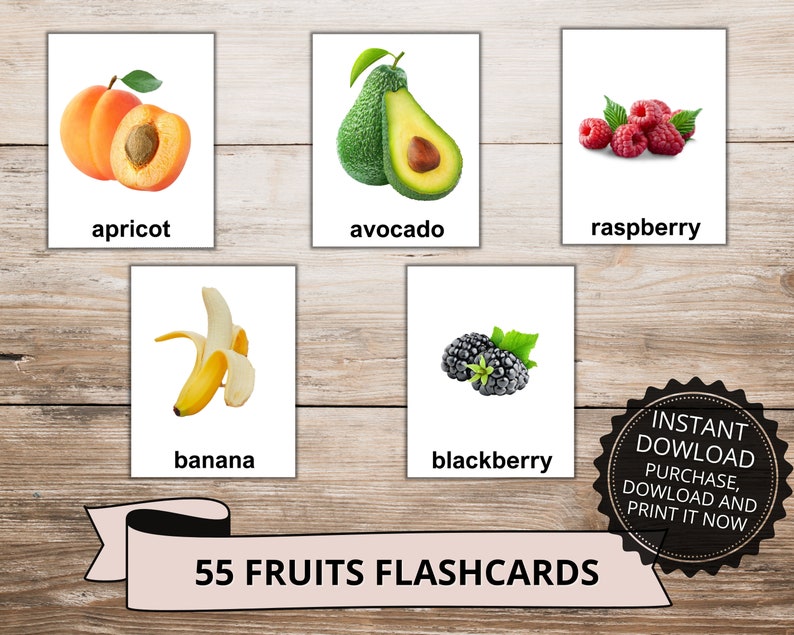 Fruit Flashcards, 55 Fruit Flash Cards, Montessori Cards, Nomenclature ...