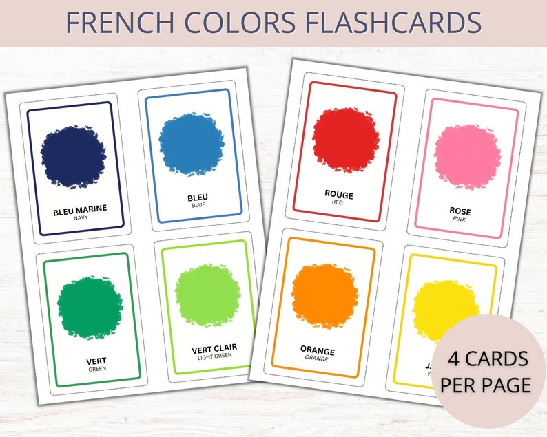 French & English Color Flashcards, Printable Bilingual Colours Flash ...