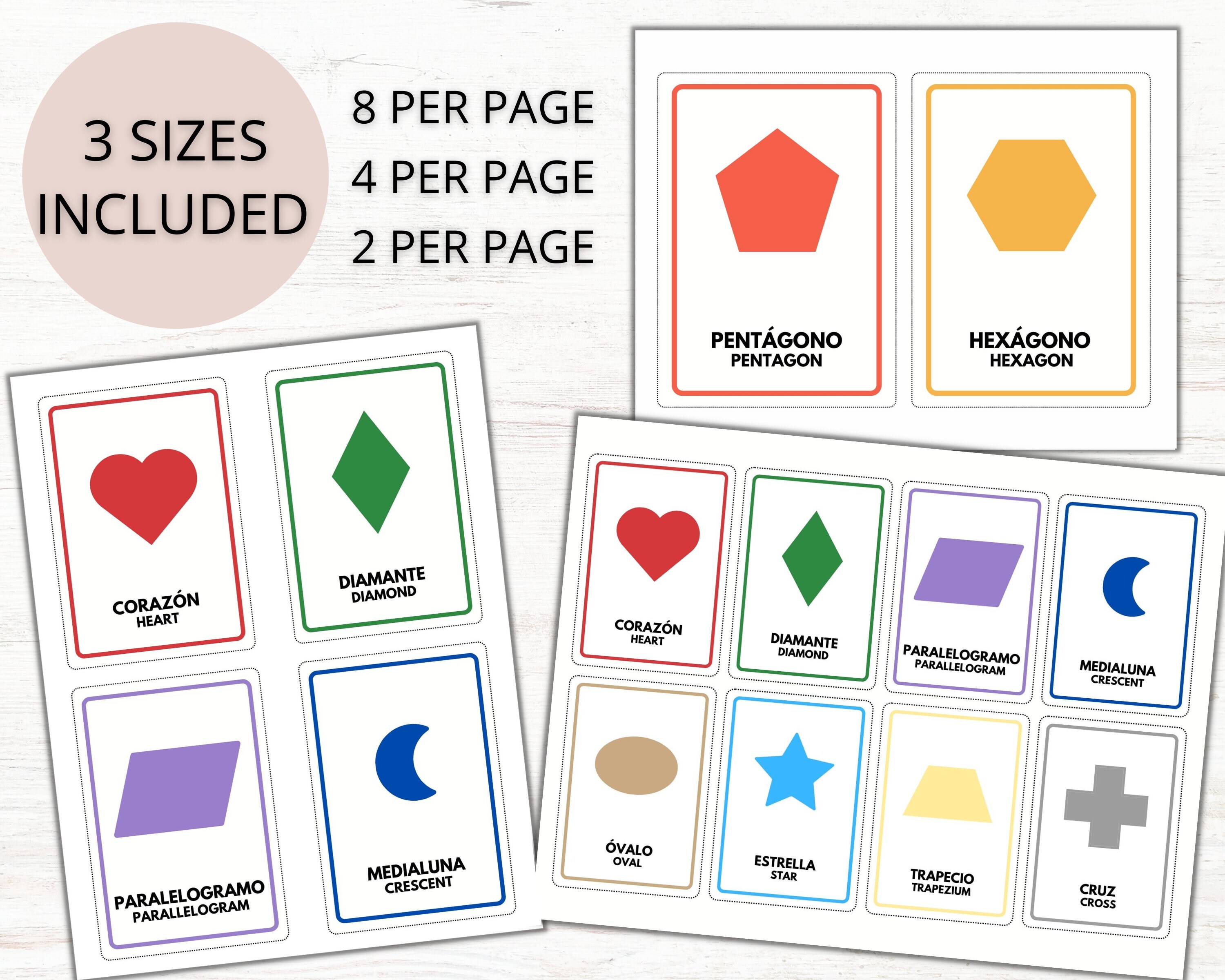 Spanish English Shapes Flashcards, Bilingual Matching Game (digital ...