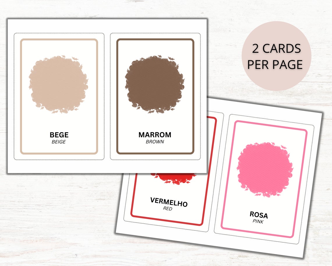 Portuguese & English Color Flashcards, Printable Bilingual Colours ...