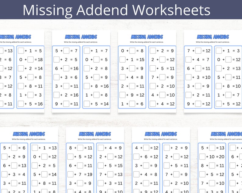Printable Missing Addends Worksheet, 10 Math Worksheet for Kindergarten ...