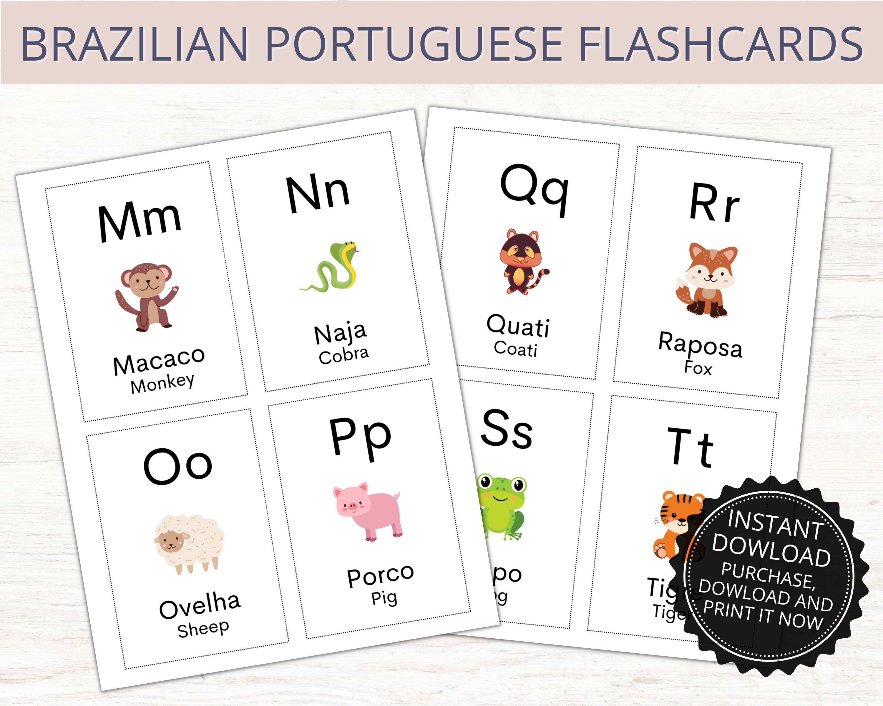 Portuguese & English ABC Flashcards, Printable Bilingual Alphabet ...
