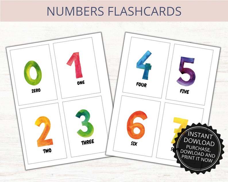 Watercolor Numbers Flashcards, Educational Cards (digital Download) - Etsy