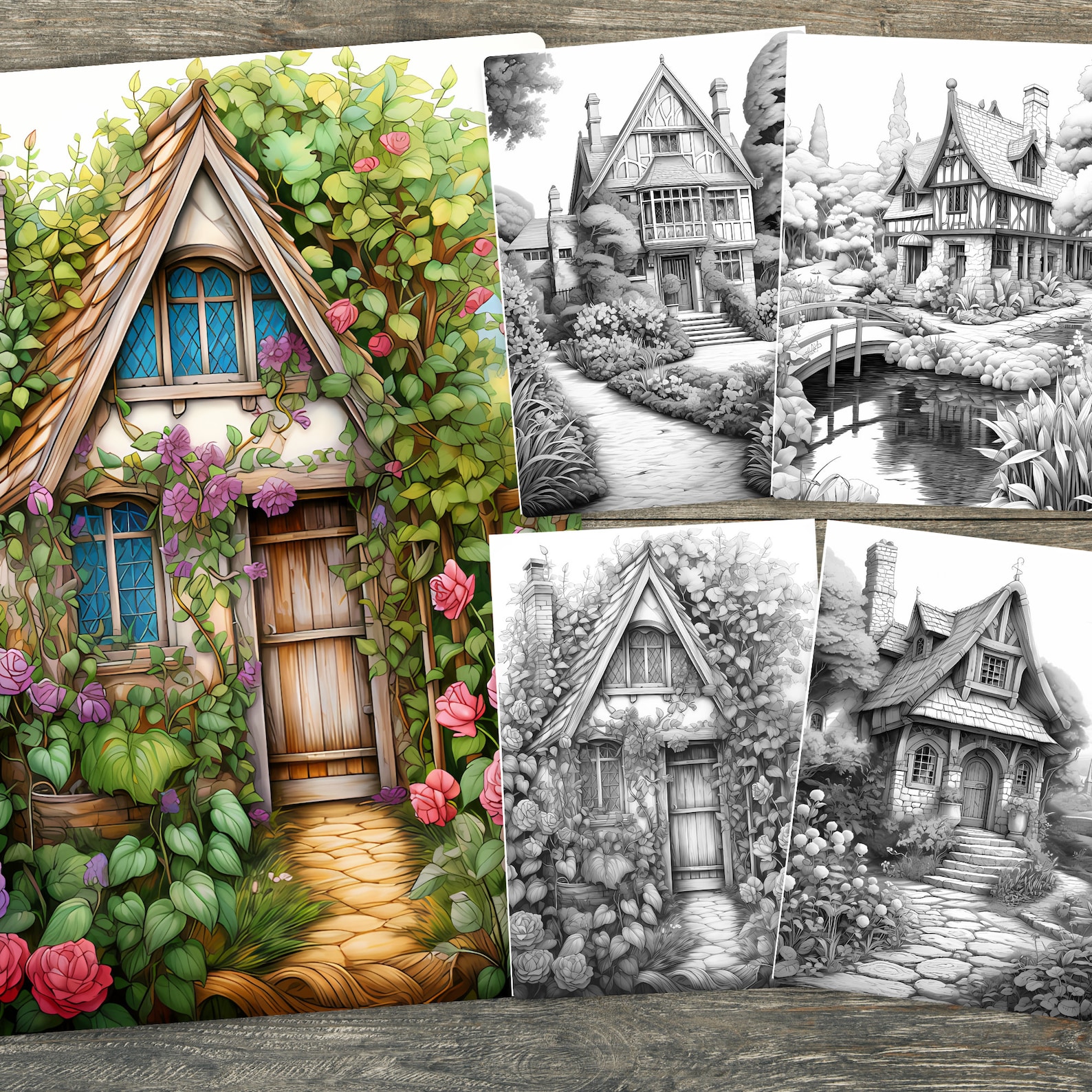 Beautiful Cottages Coloring Book Gardens Printable Coloring - Etsy