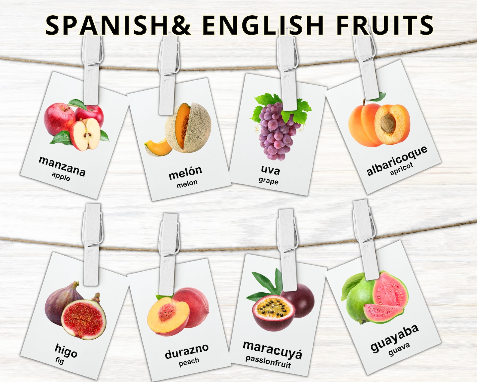 Spanish & English Fruit Flashcards, Bilingual Learning (printable) - Etsy