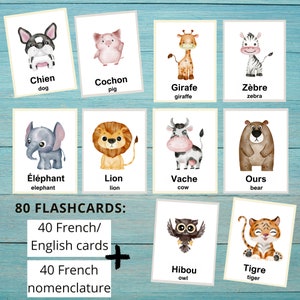 French & English Animal Flashcards, Printable Bilingual Animals Flash ...