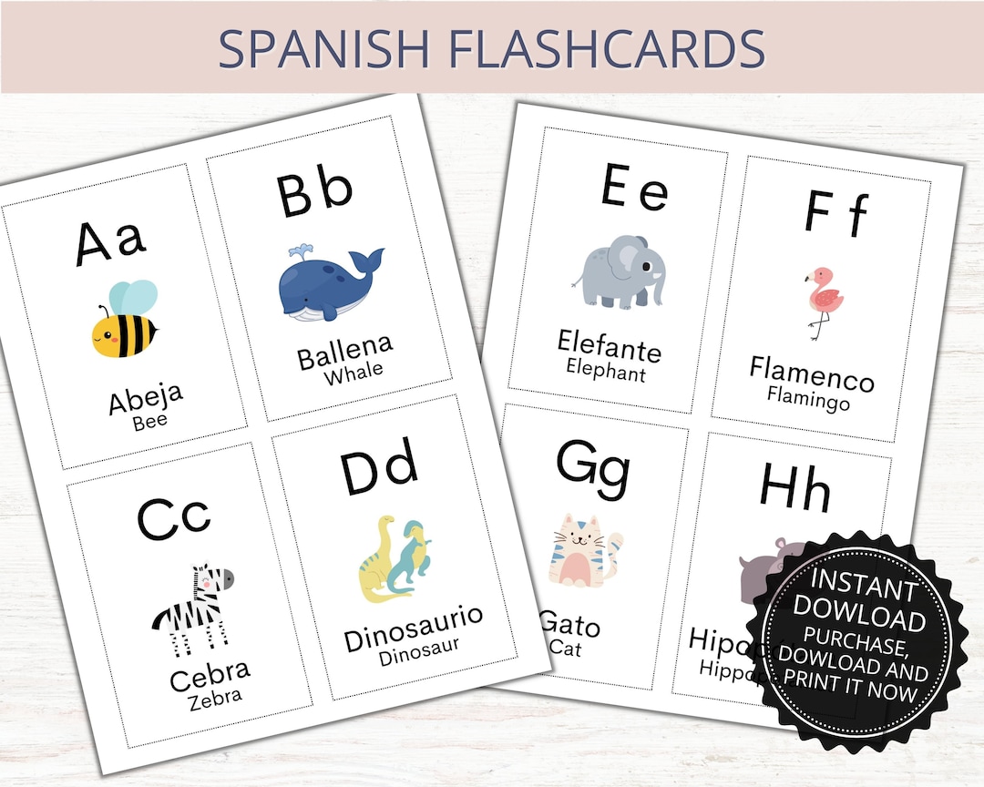 Spanish & English ABC Flashcards, Printable Bilingual Alphabet Flash ...