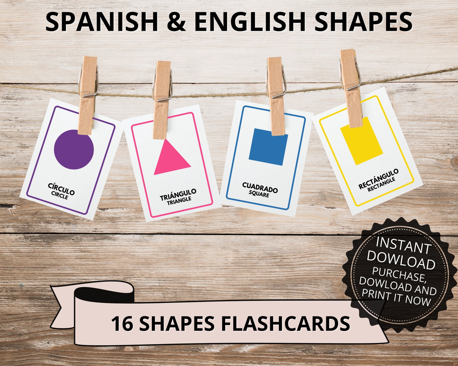 Spanish English Shapes Flashcards, Bilingual Matching Game (digital ...