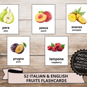 Italian & English Fruit Flashcards, Bilingual Learning (printable PDF ...