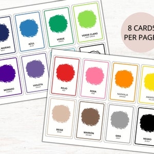 Spanish & English Color Flashcards, Printable Bilingual Colours Flash ...