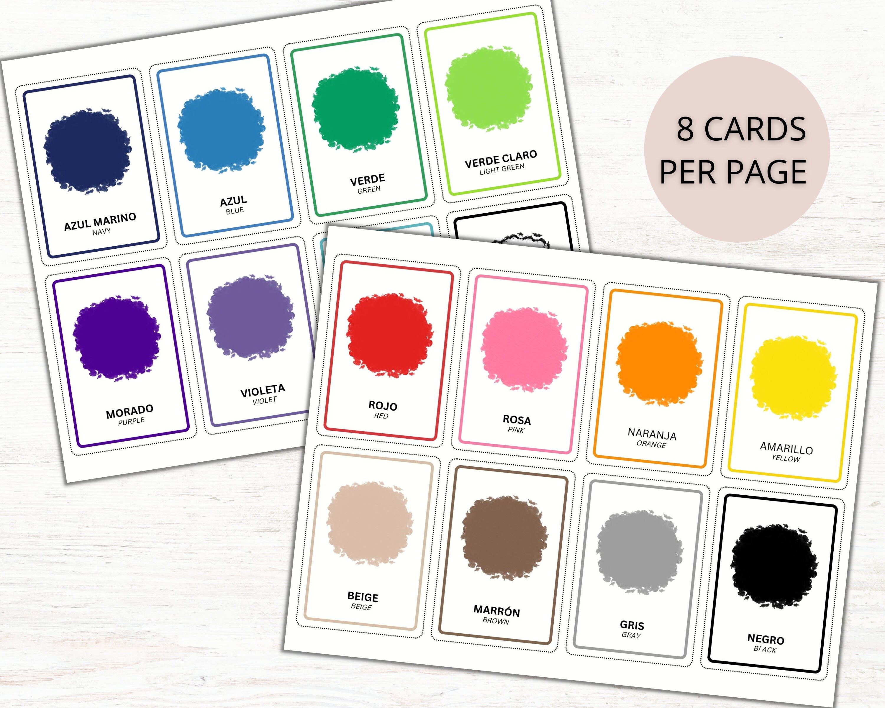 Spanish & English Color Flashcards, Printable Bilingual Colours Flash ...