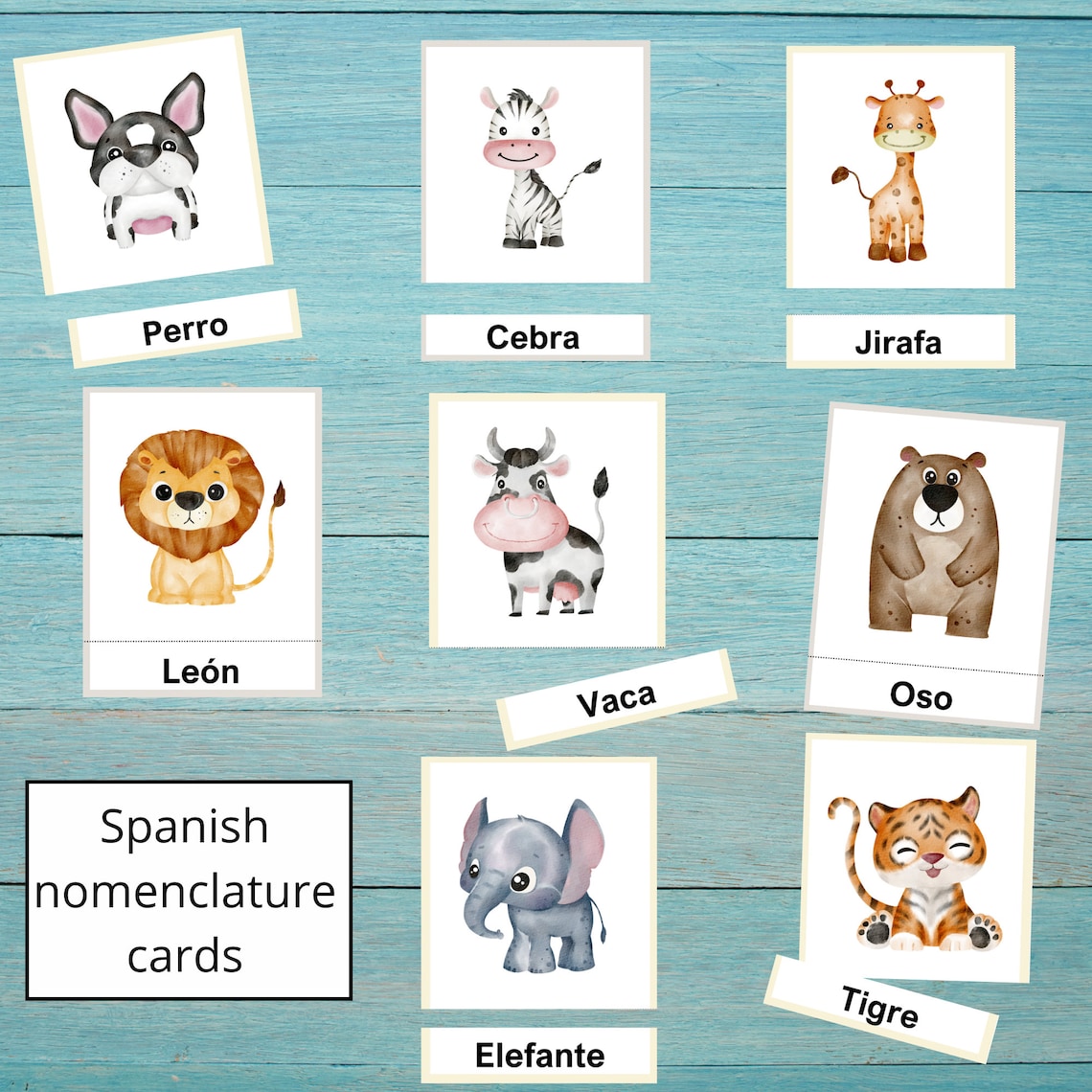 Spanish & English Animal Flashcards, Printable Bilingual Animals Flash ...