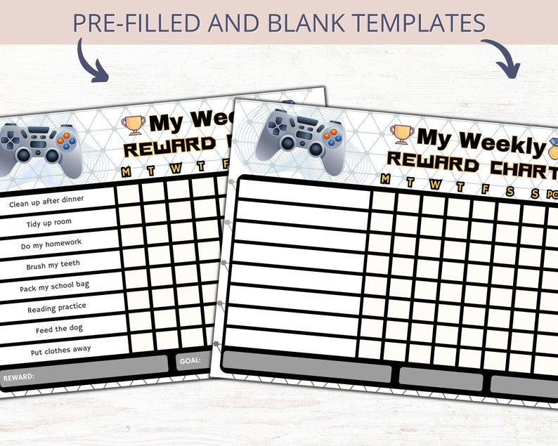 Editable Gaming Reward Chart, Kids Behavior Chart, Children Routine ...