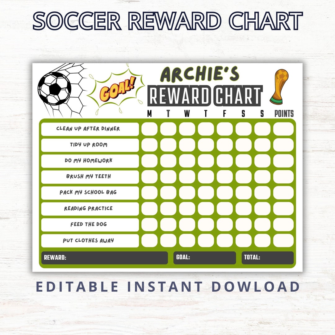 Editable Soccer Reward Chart, Kids Behavior Chart, Children Routine ...