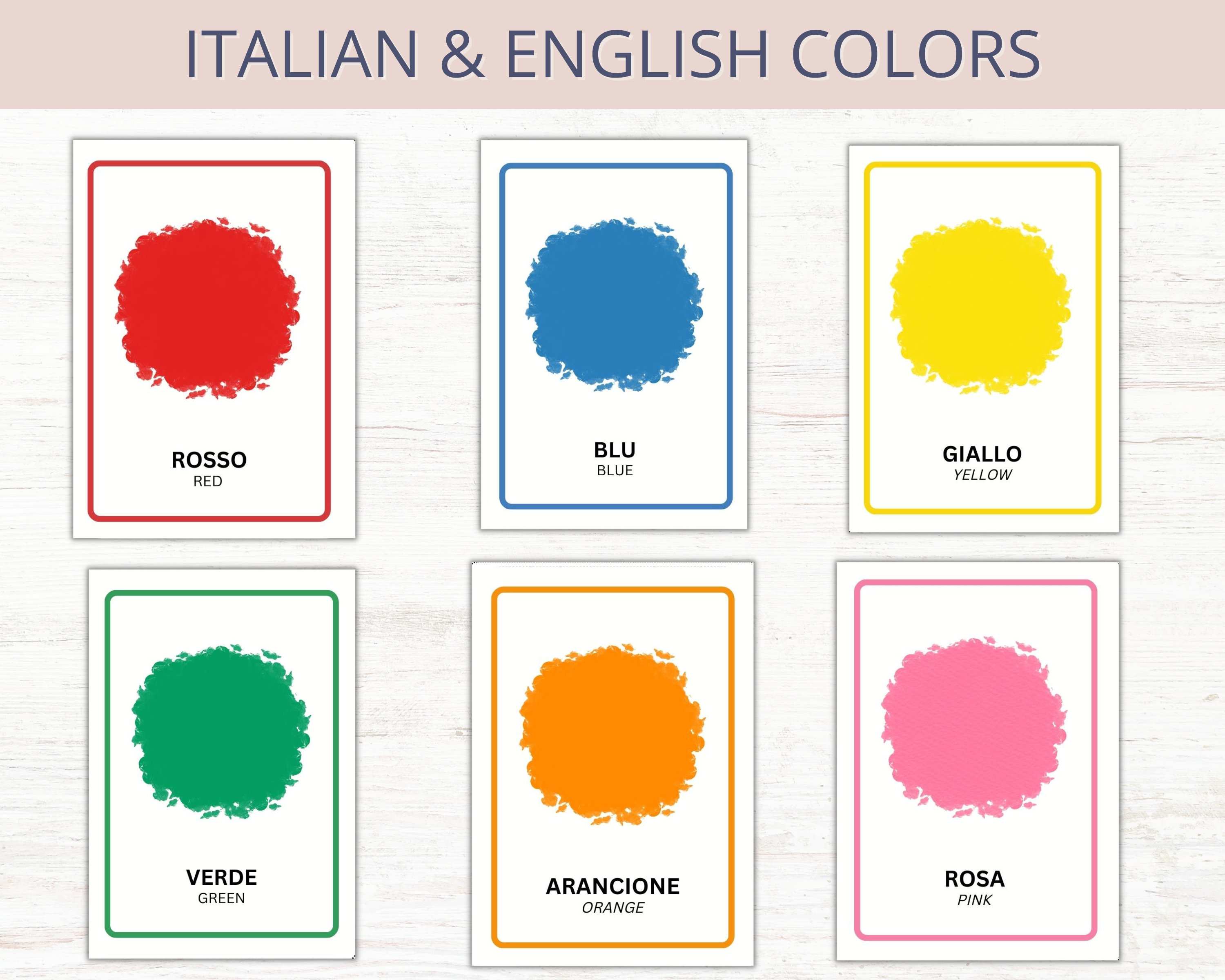 Italian & English Color Flashcards, Printable Bilingual Colours Flash ...