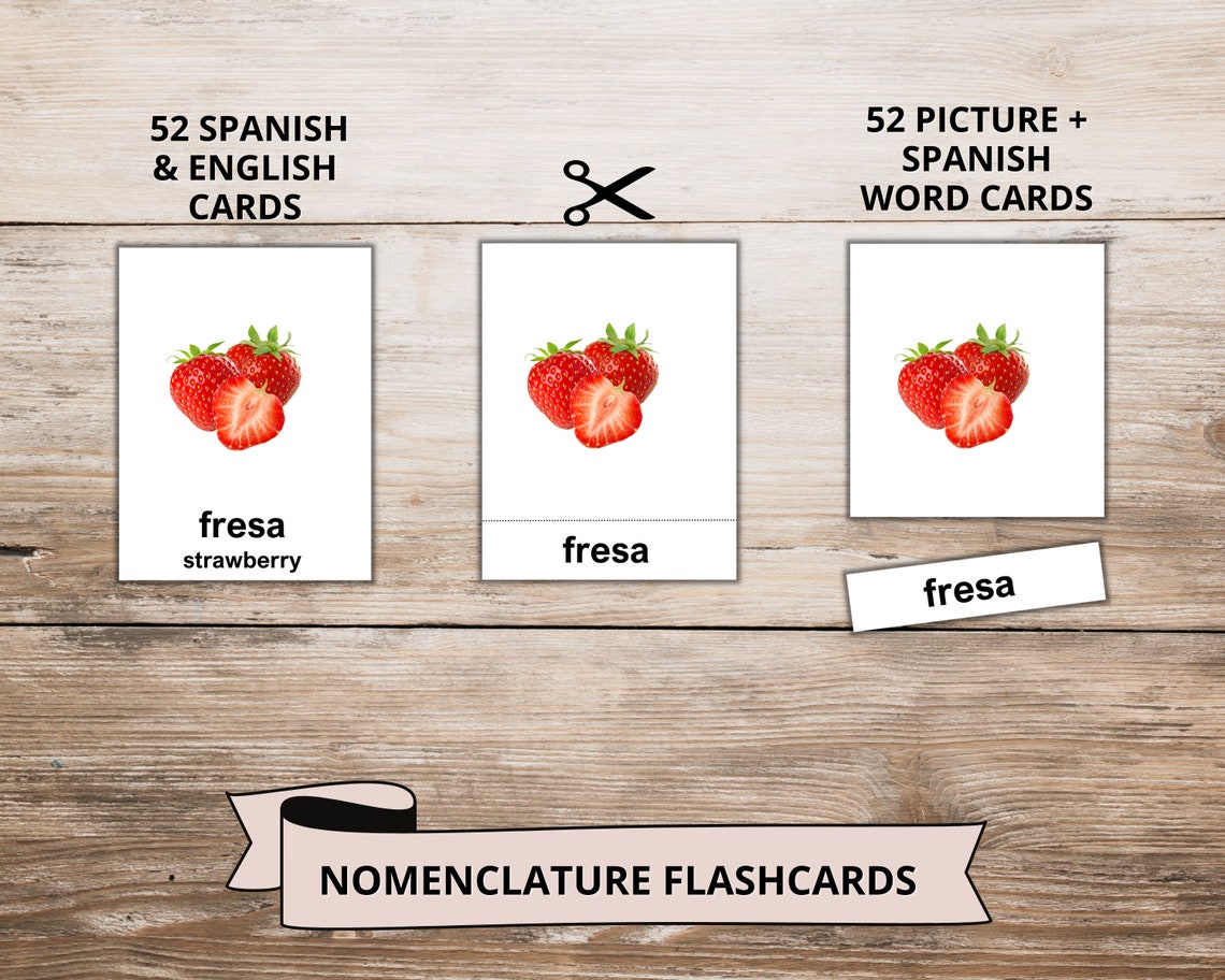 Spanish & English Fruit Flashcards, Printable Bilingual Fruits Flash ...