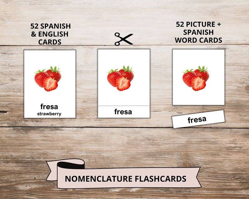 Spanish & English Fruit Flashcards, Printable Bilingual Fruits Flash ...