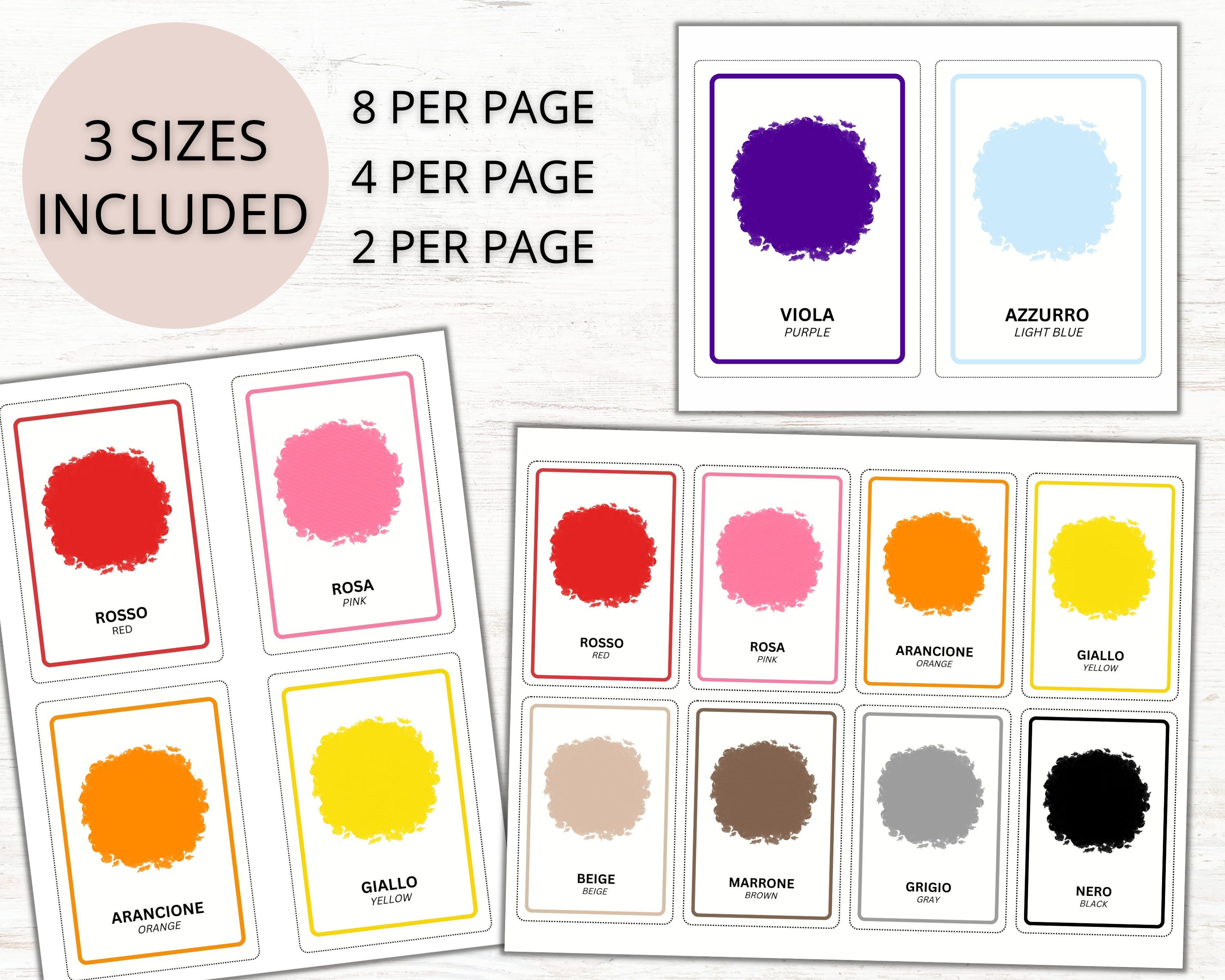 Italian & English Color Flashcards, Printable Bilingual Colours Flash ...