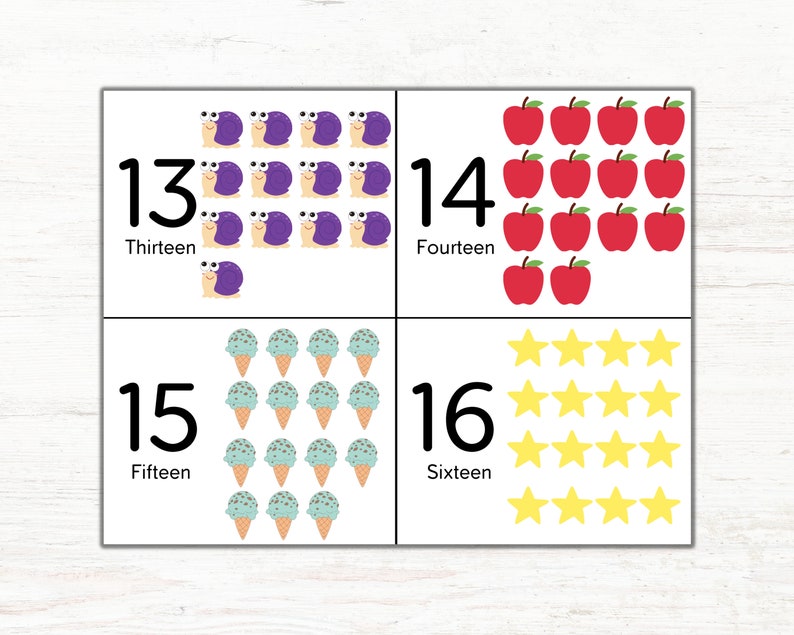 Number Flashcards, 20 Printable Number Flash Card, Numbers 1-20 Cards ...